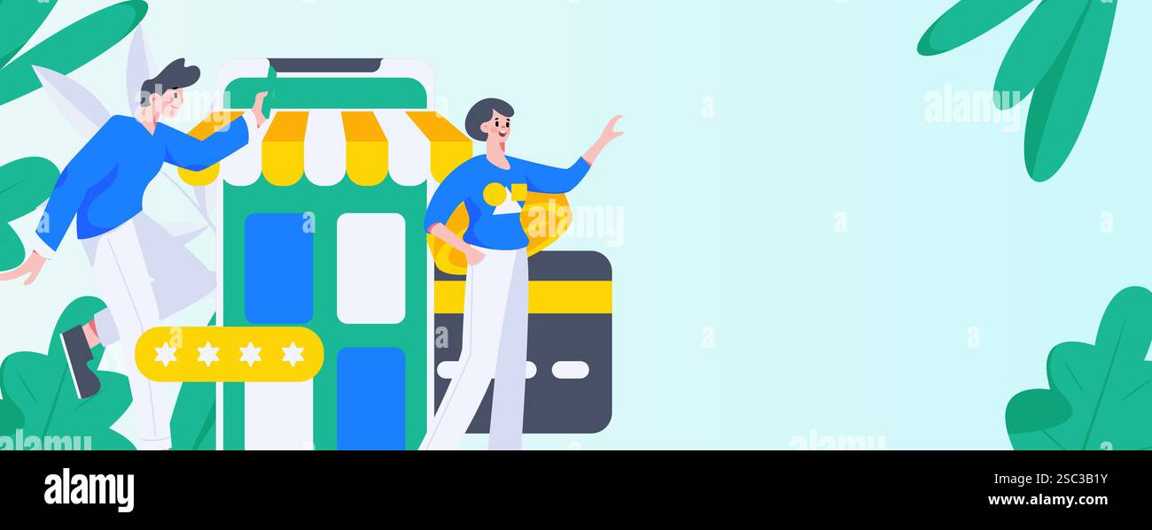 Holiday shopping people doing e-commerce online shopping flat vector ...