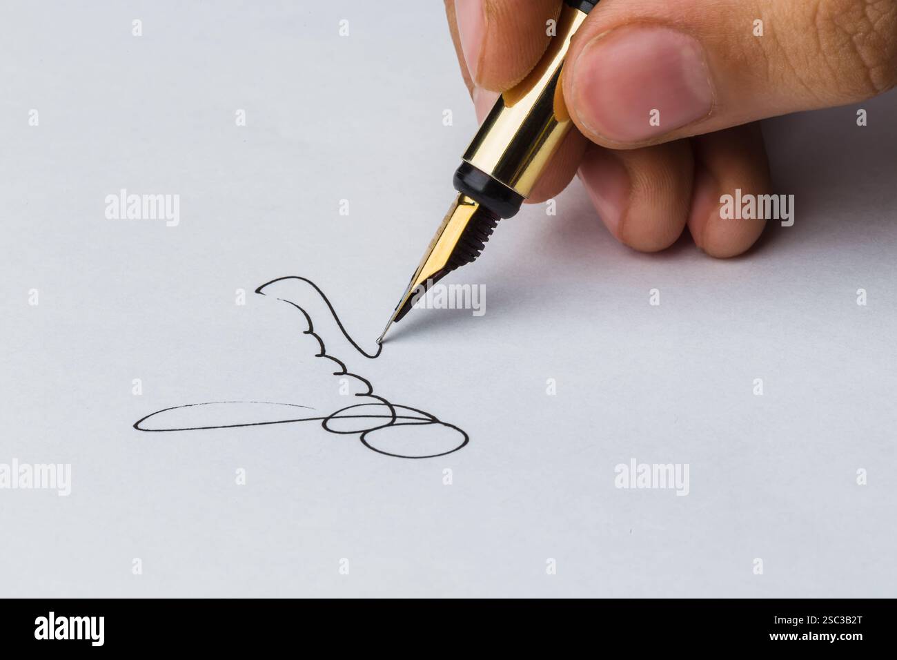 Signature of a fountain pen on white paper Stock Photo - Alamy