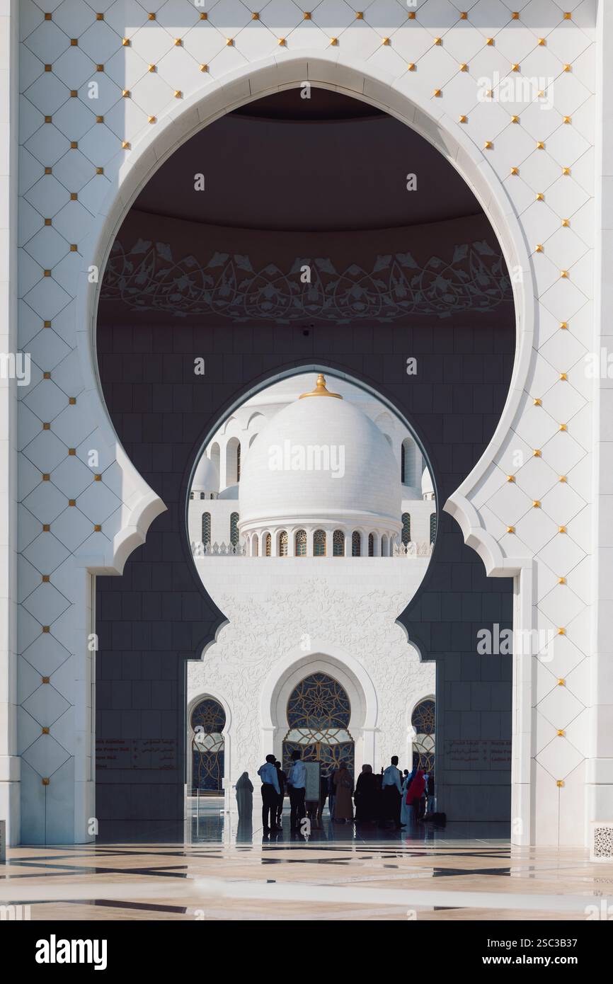 View of Sheikh Zayed Grand Mosque in Abu Dhabi made of white marble ...