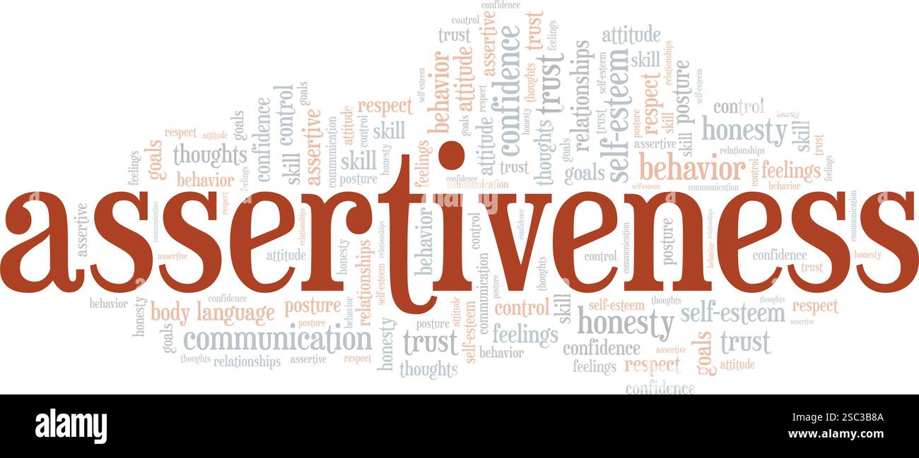 Assertiveness word cloud conceptual design isolated on white background ...