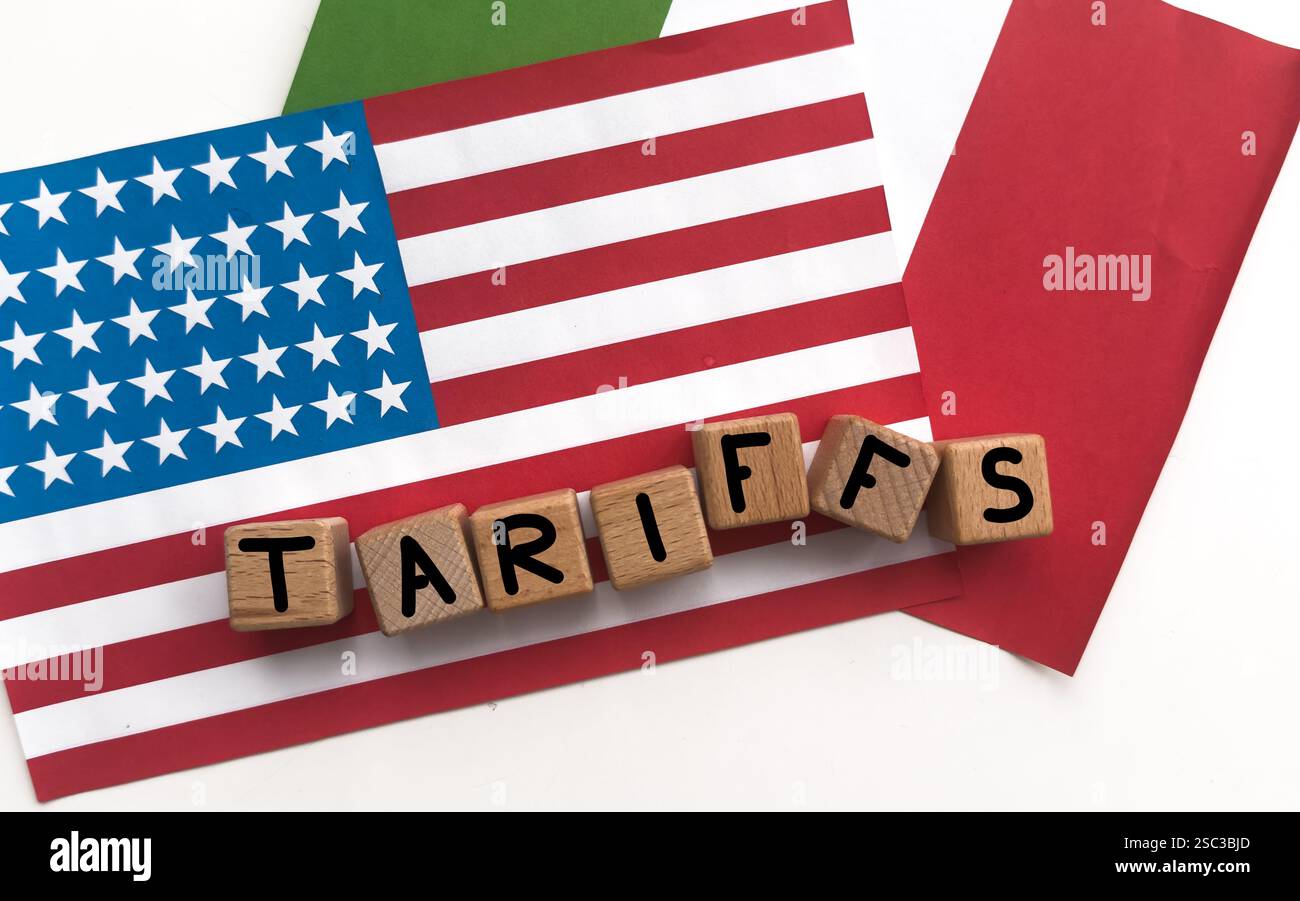 Flags of USA and Mexico and barrier with stop sign at the border Stock ...