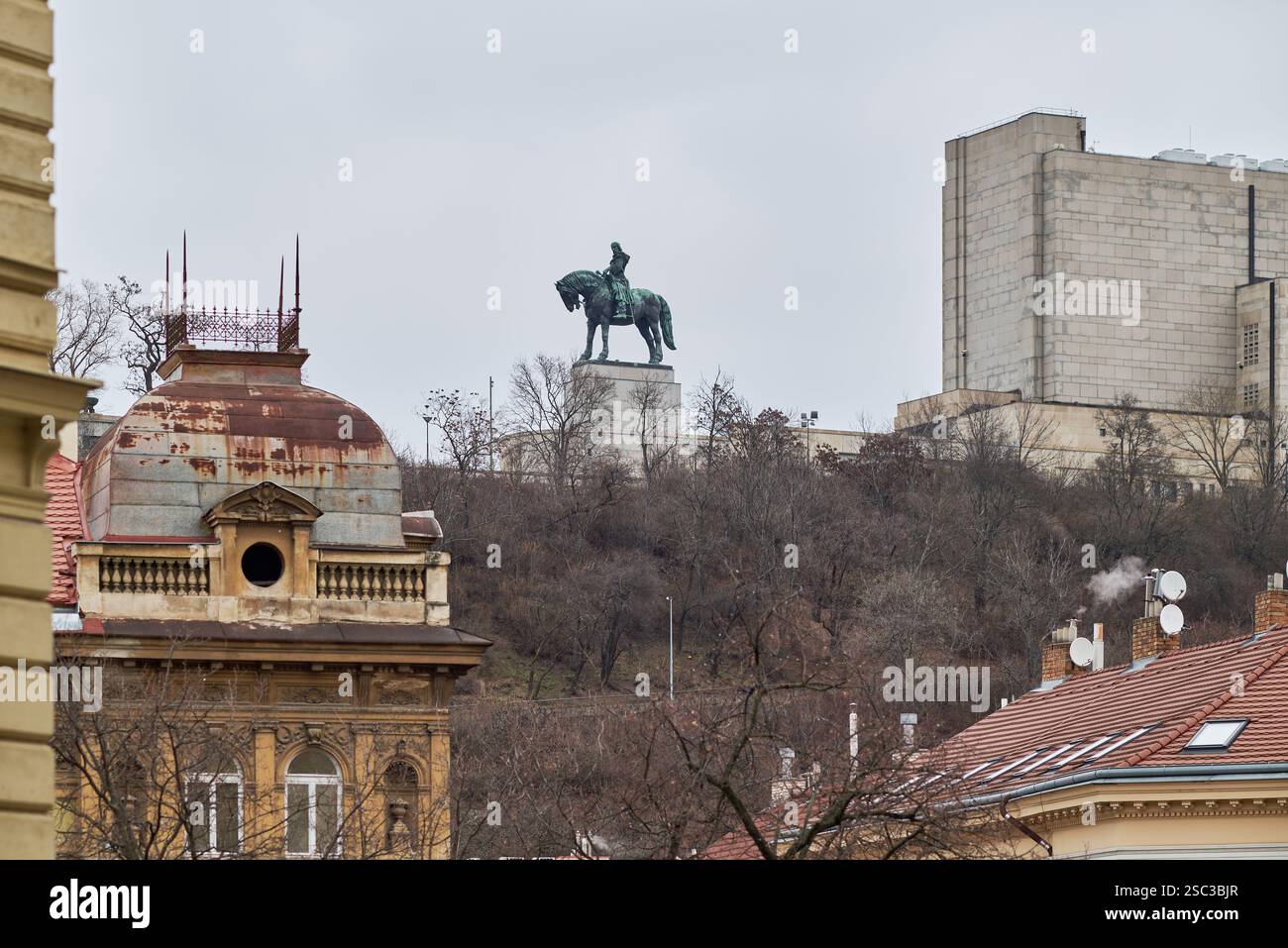 Bronze statue of Czech national hero Jan Zizka at the National Monument ...