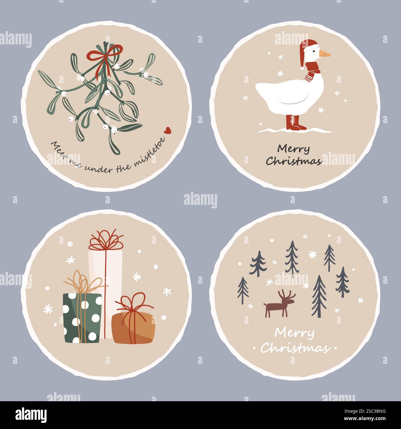 Christmas bento cake set decorated with cartoon fir tress, mistletoe ...