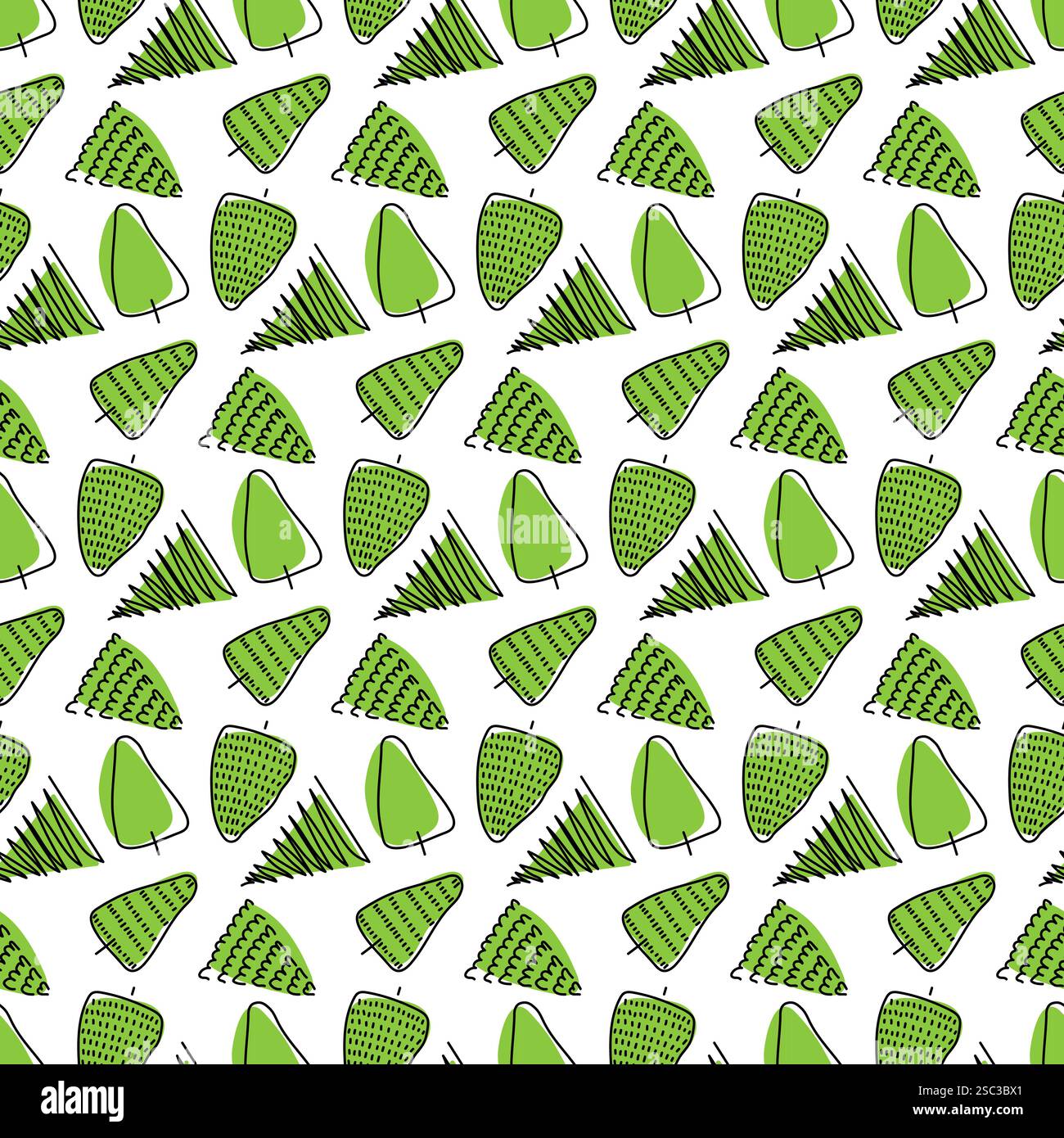 Unique green geometric patterns showcasing various tree shapes on a ...