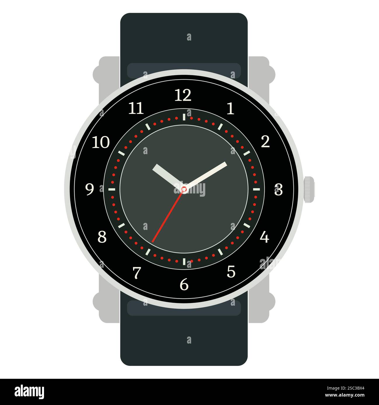 Classic design mechanical wristwatch isolated on white background. Clock face with hour, minute ...