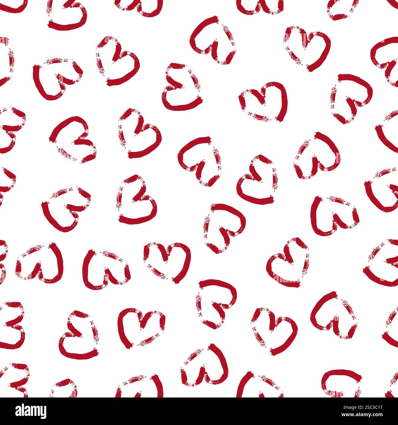 Seamless pattern with hand drawn hearts. Doodle grunge red hearts on ...