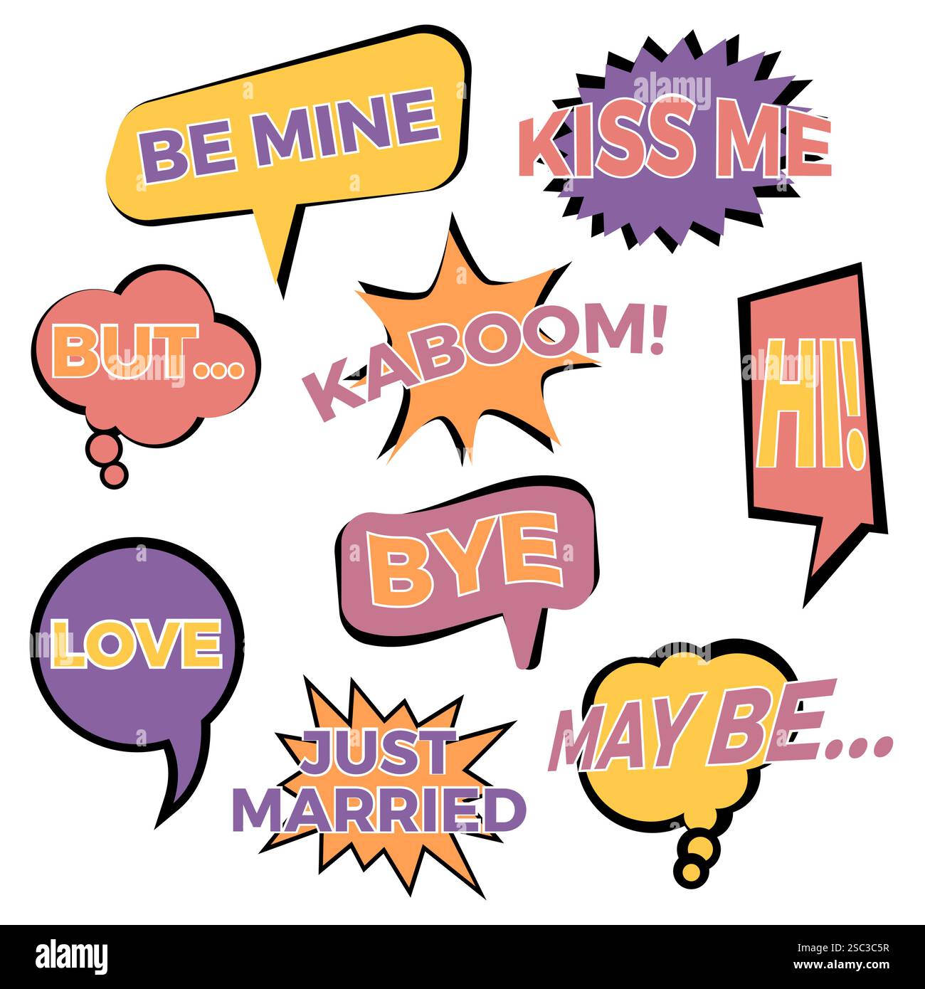 Set of nine cartoon comic balloon speech bubbles in flat style ...