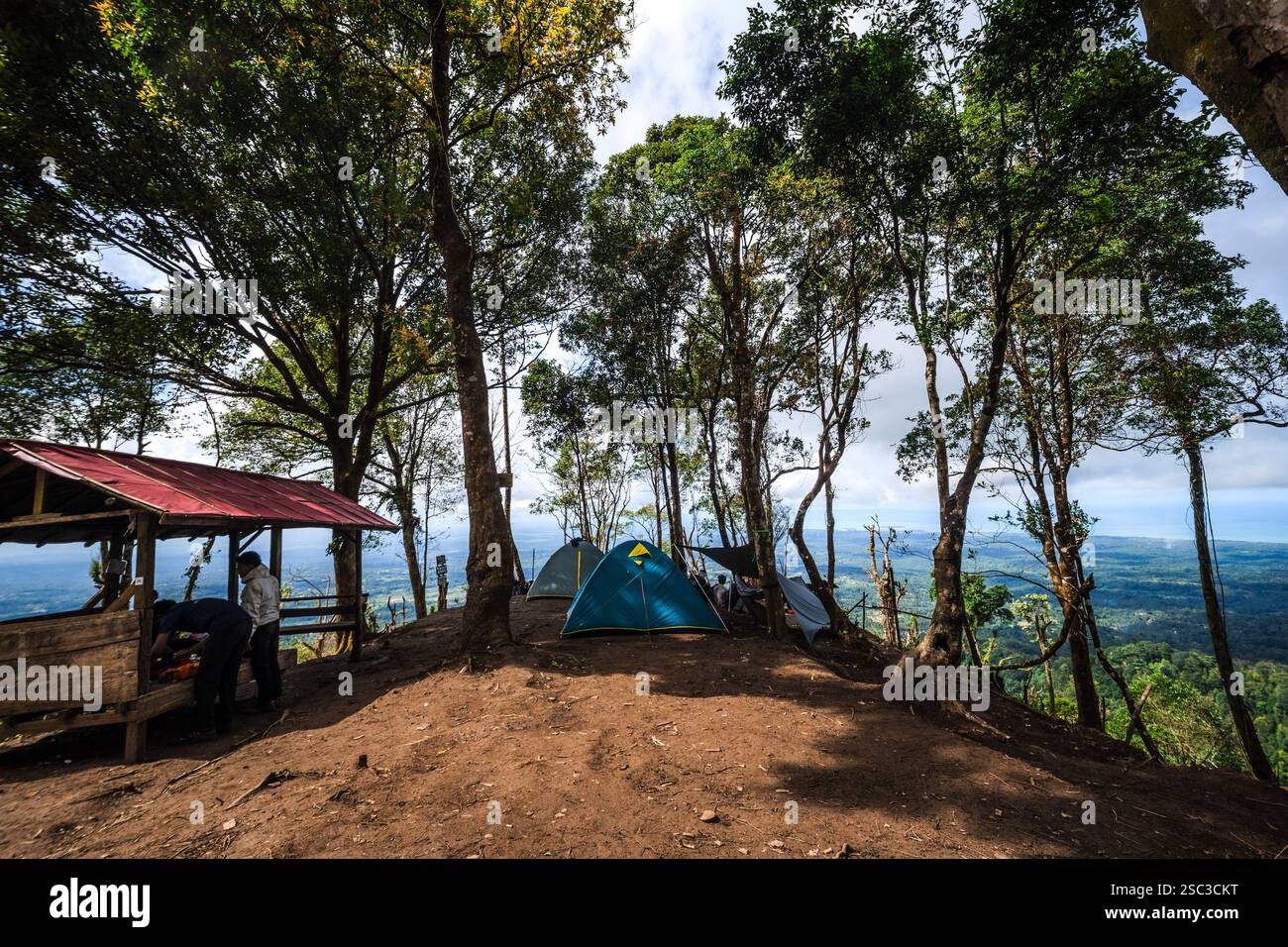 Serene camp area on the hill. Camping on the summer with beautiful ...