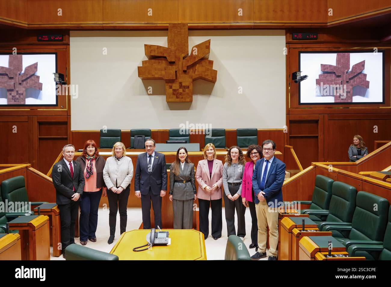 The President of the Basque Parliament, Bakartxo Tejeria (5r), receives ...