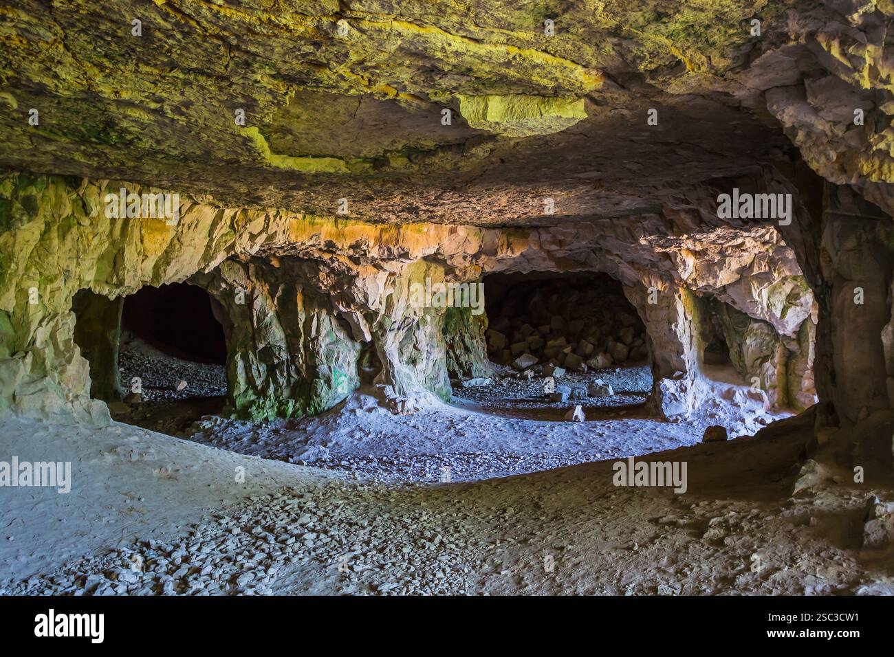 caves for mining of limestone in the village Shiryaevo Samara region in ...