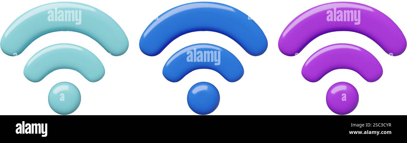 Wi Fi internet connection signal 3d blue and purple vector icons set ...