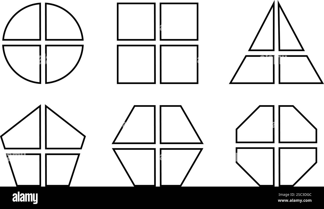 Set of geometric round, square and triangle, pentagon, hexagon and ...