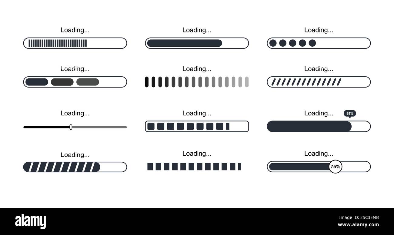 Loading icons set. Upload, download or updating. Circular loaders. Indicator of progress. UI and ...