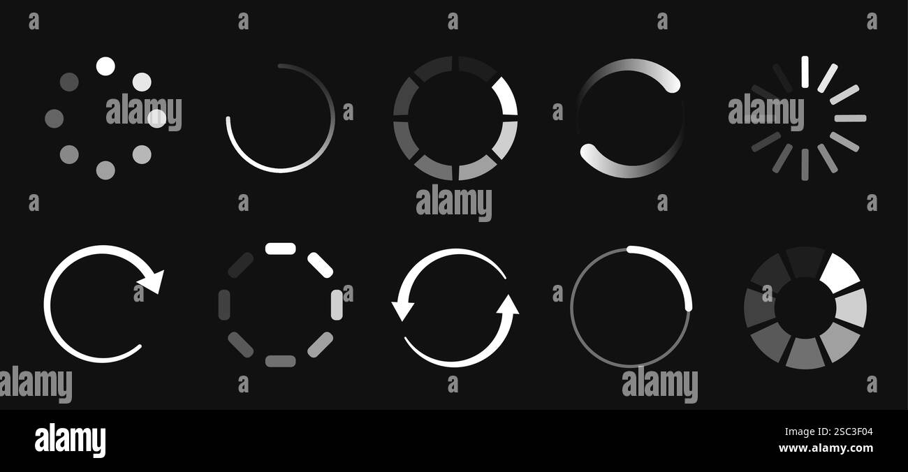 Loading icons set. Upload, download or updating status. Circular ...
