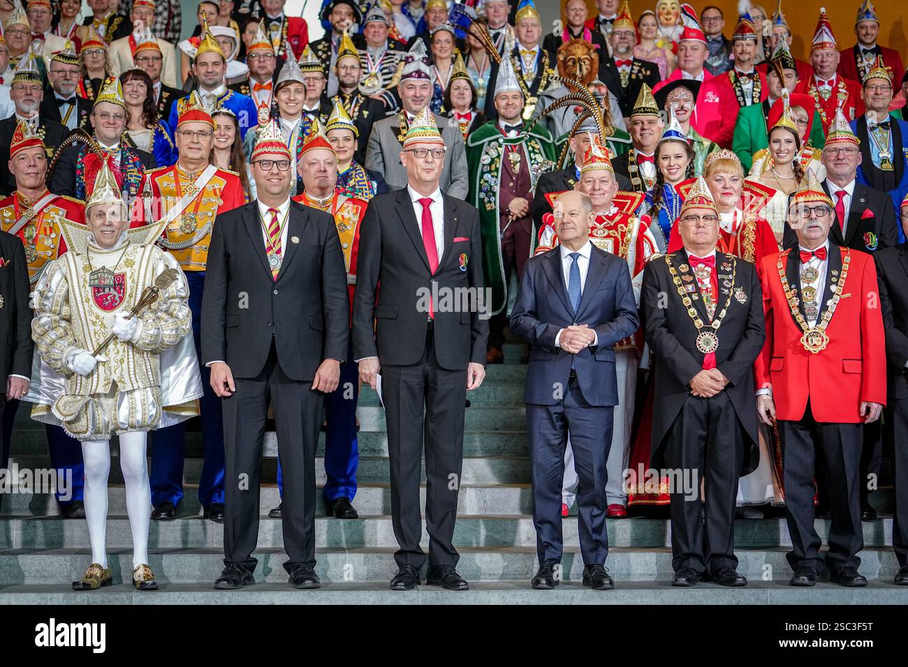 05 February 2025, Berlin: Federal Chancellor Olaf Scholz (SPD) stands ...