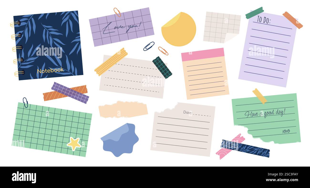 Set of various torn paper notes, stickers, tapes Stock Vector Image ...