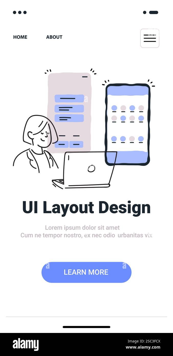UI layout design concept with person working on laptop and mobile ...