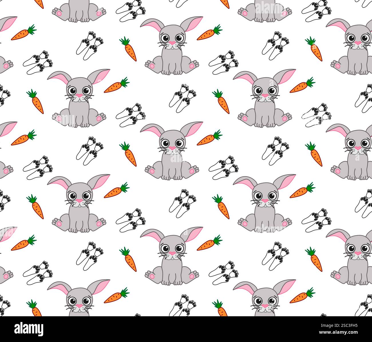 Baby bunny rabbit vector seamless pattern with carrots and footsteps ...