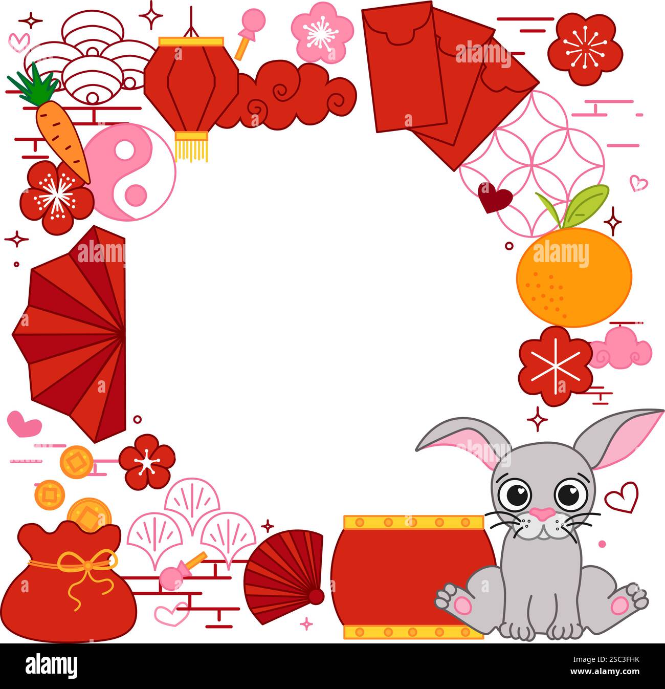 CNY 2035 rabbit bunny lunar lantern festival circle round frame in ...