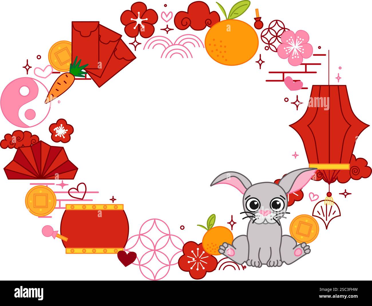 Chinese new year of rabbit bunny 2035 oval frame template for your text ...