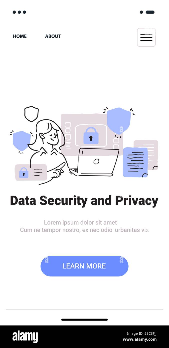 Data security and privacy concept with person using laptop surrounded ...