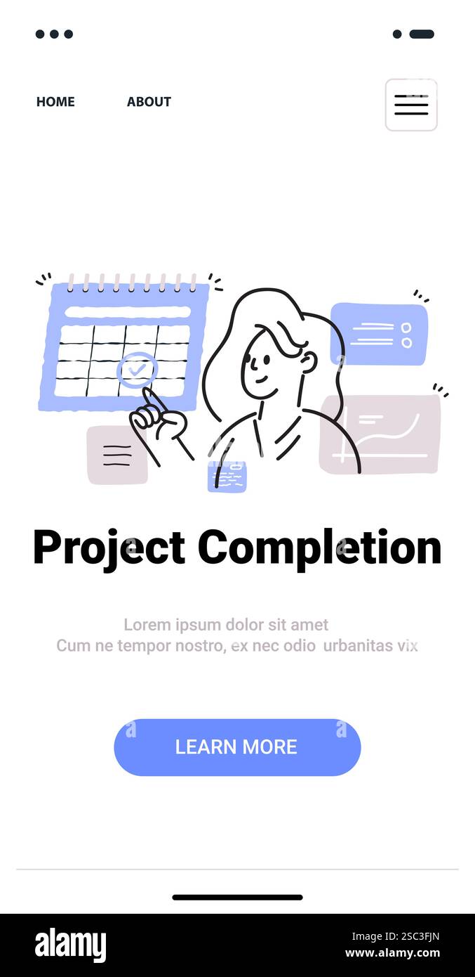 Project completion concept with person checking calendar and charts in ...