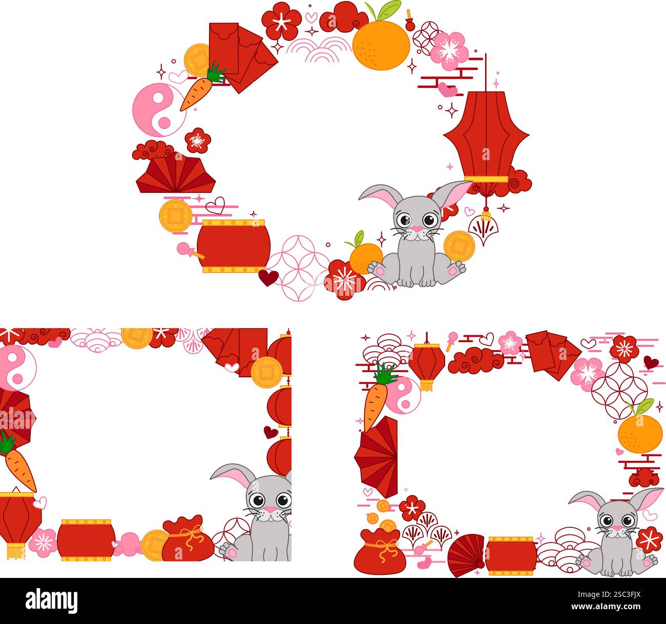CNY Lantern festival of bunny rabbit 2035 oval frame set with chinese ...