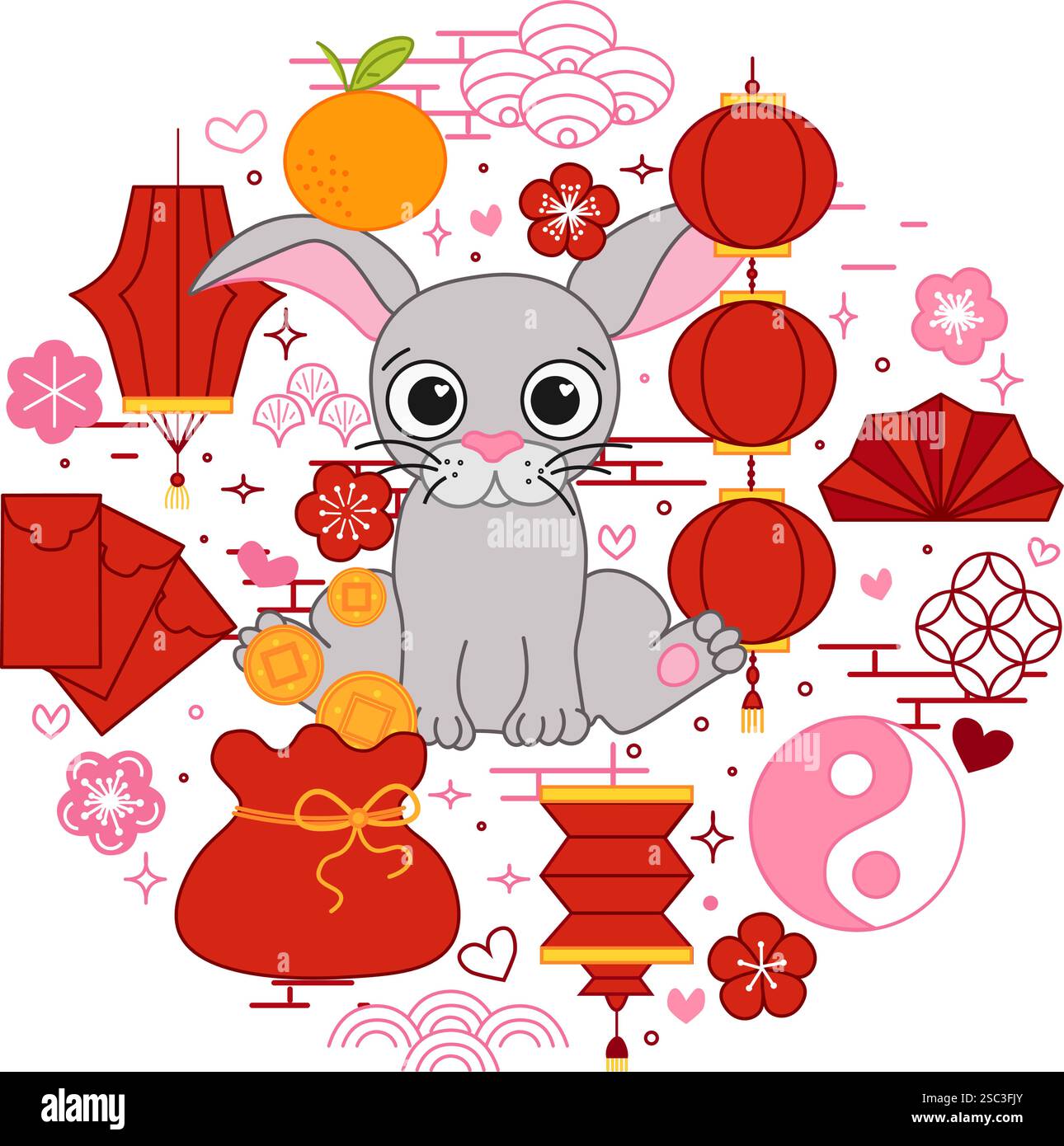 Creative Chinese new year 2035 Rabbit bunny round circle composition ...