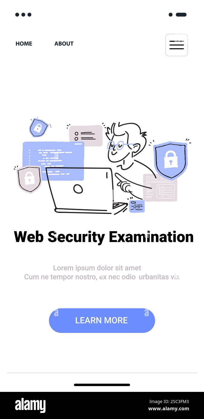 Web security examination concept with person using laptop surrounded by ...