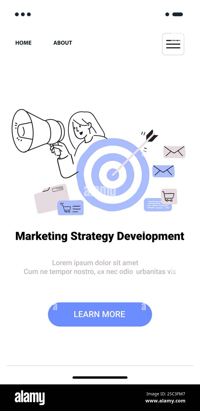 Marketing strategy development concept with target megaphone emails and ...