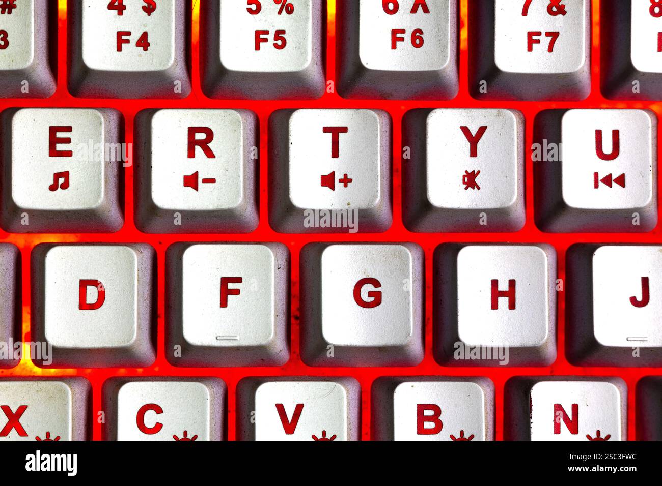 Bright red color rgb keyboard in close up and Macro Stock Photo - Alamy