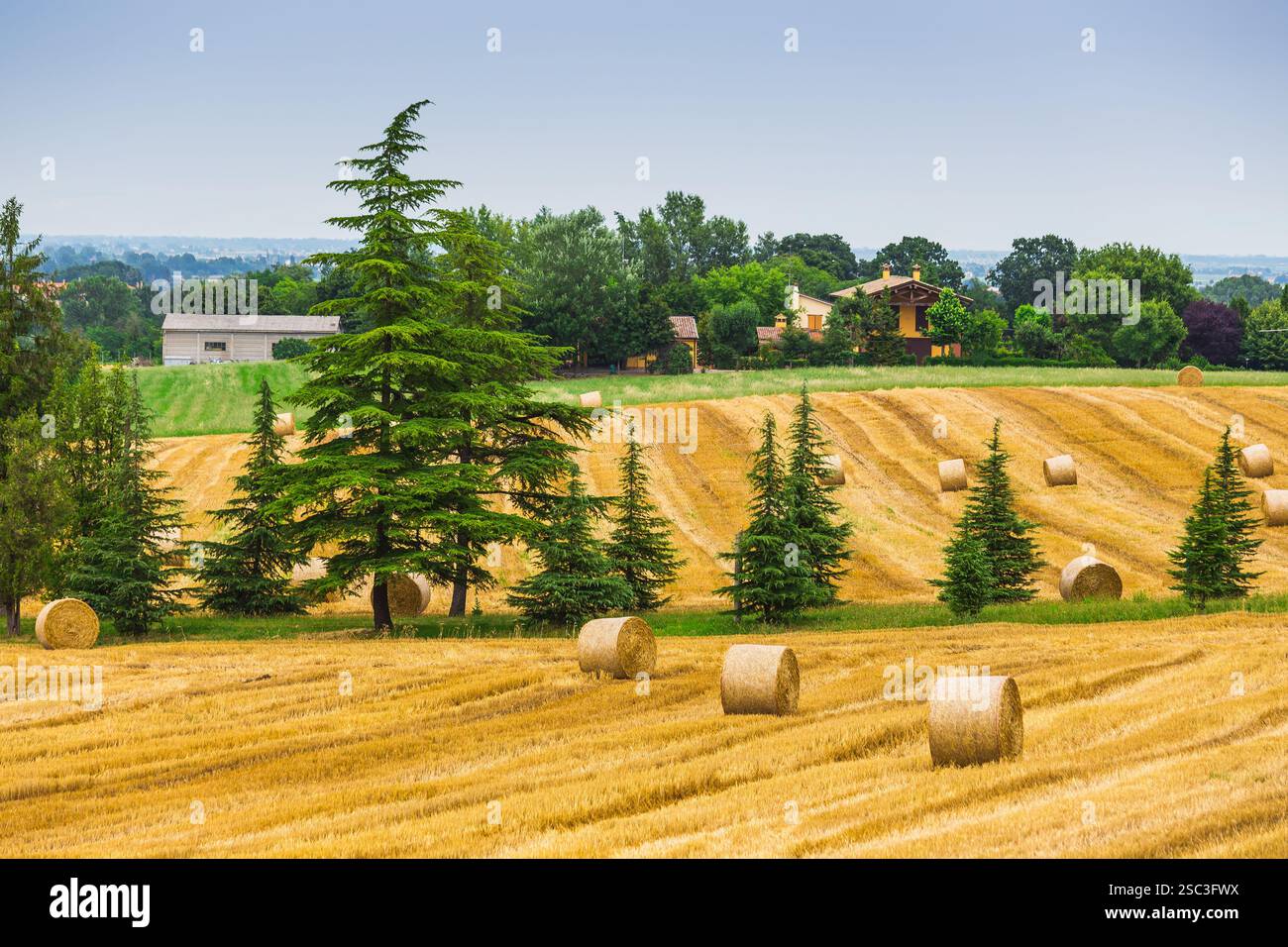 rural landscape with houses standing alone in the province of Tuscany ...