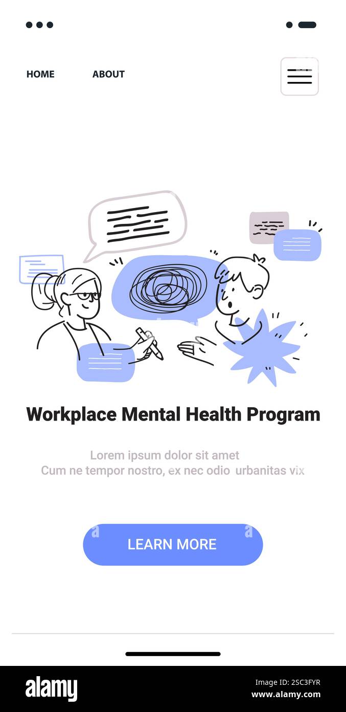 Workplace mental health program discussion doodle style. Two people ...