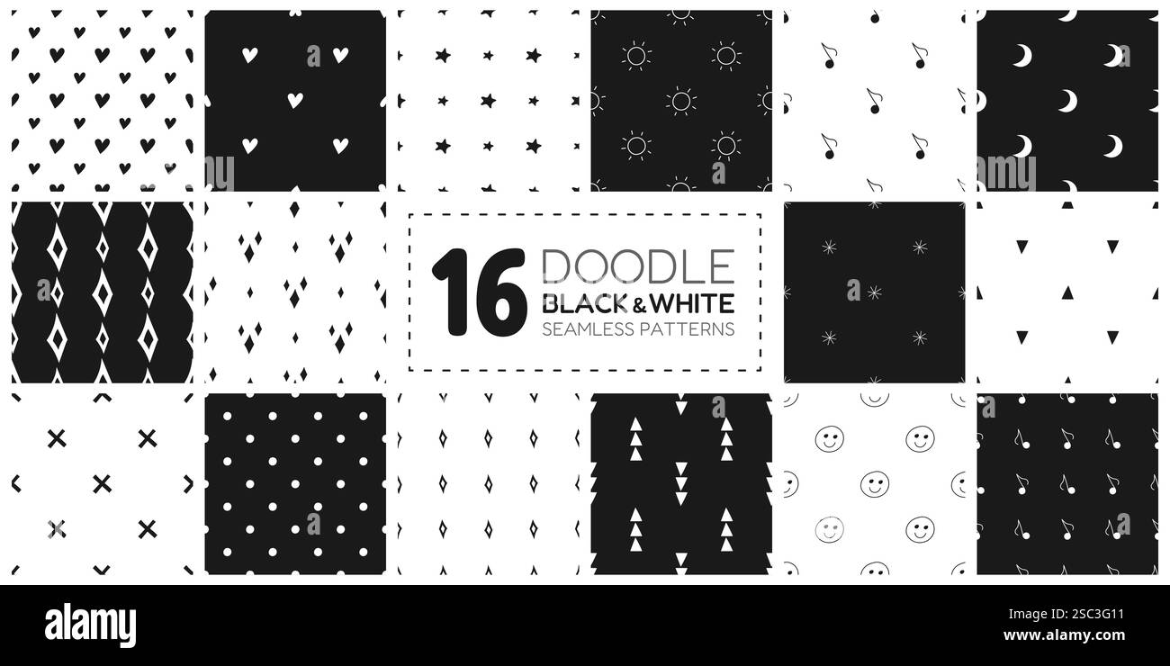16 Doodle seamless patterns collection Stock Vector Image & Art - Alamy