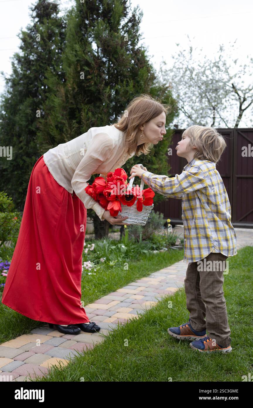 Mother's day, birthday. The atmosphere of family love, tenderness and ...