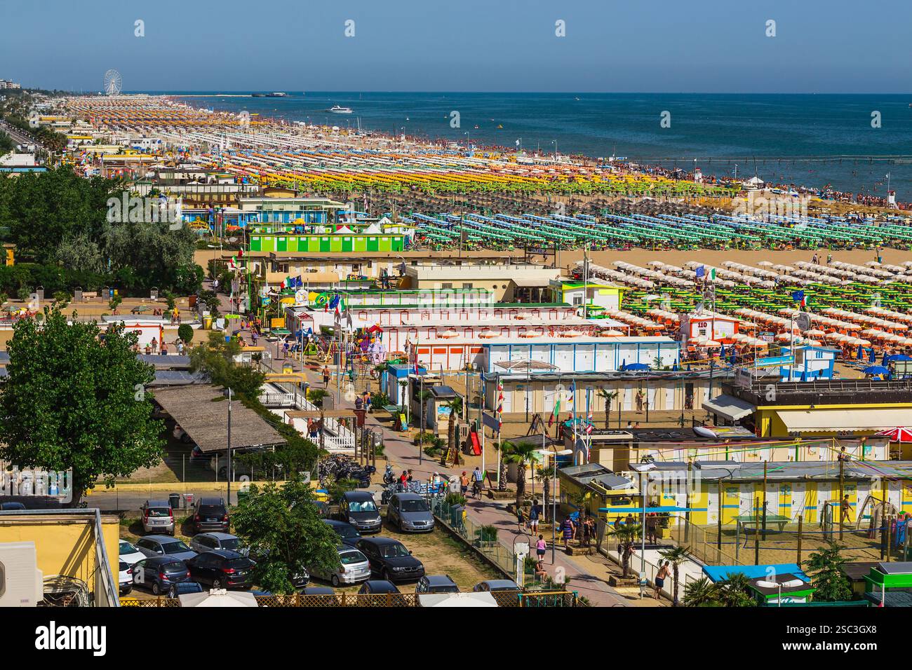Large group of parasols at the beach of Rimini, Itali Stock Photo - Alamy