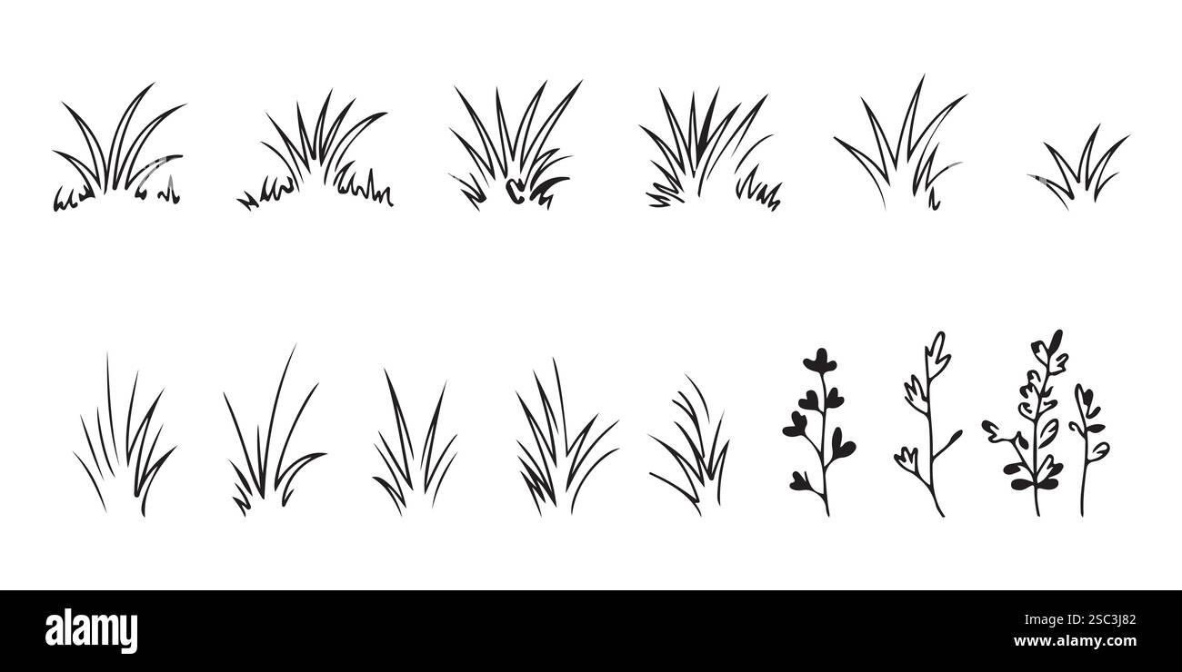 Hand-Drawn Grass and Plant Icons | Nature and Botanical Elements Set ...