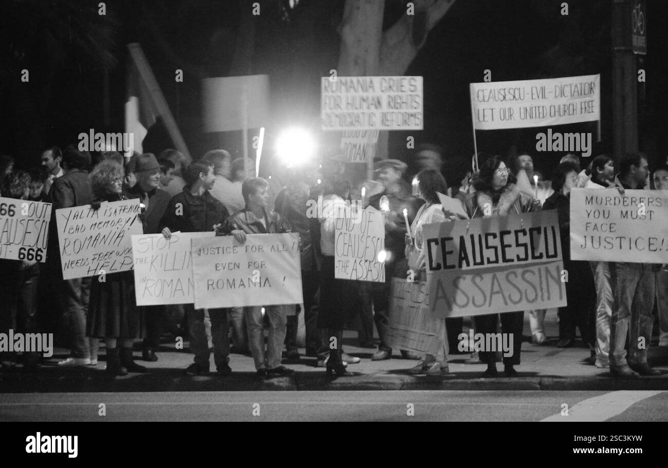 Los Angeles, CA, USA, December 1989. Group of people supporting the ...