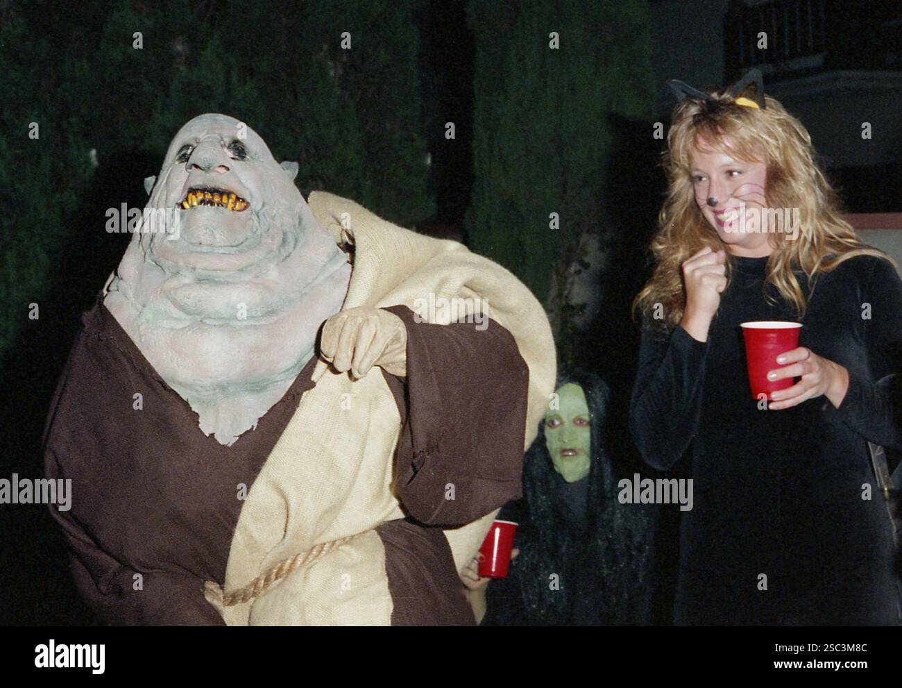 Adults wearing costumes at a Halloween party in the U.S.A. approx. 1994 ...