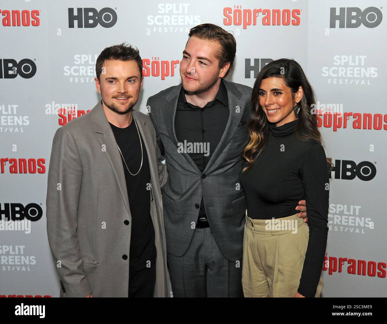 (L-R) Robert Iler, Michael Gandolfini and Jamie-Lynn Sigler arriving at the 'The Sopranos' 20th ...