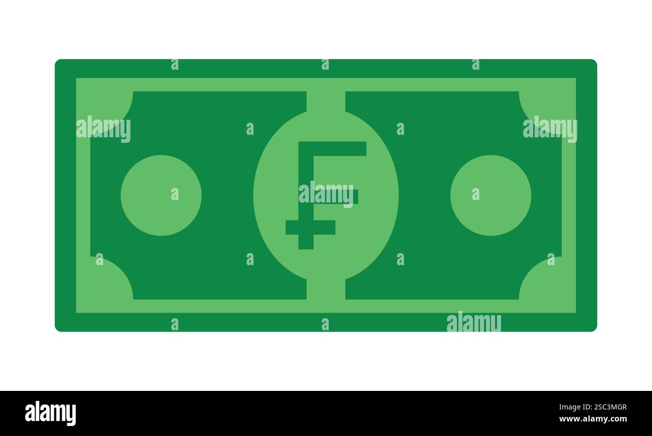 Frank sign, Switzerland and Afican currency icon in, green paper with ...
