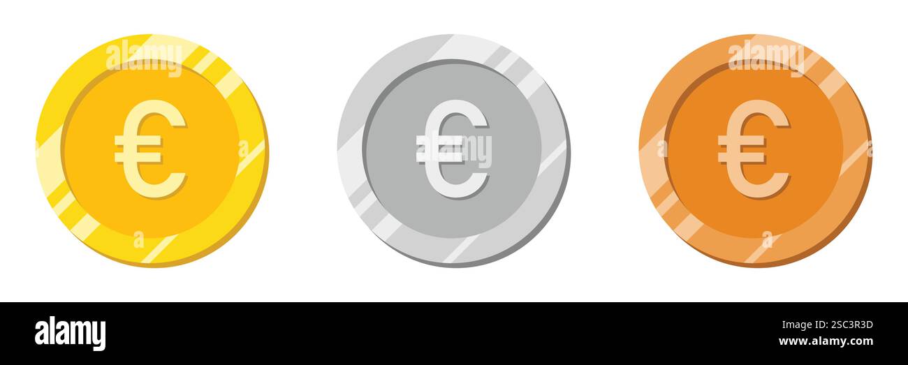 Euro coin. European currency. shiny effect. gold, silver and bronze ...