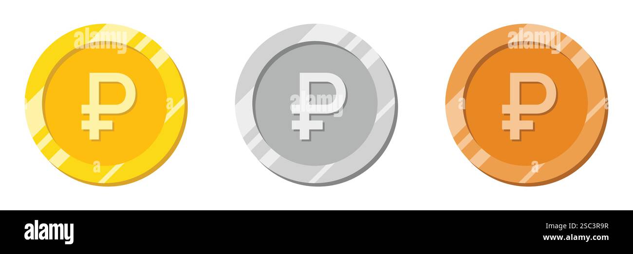 Ruble coin. Russian currency. shiny effect. gold, silver and bronze ...