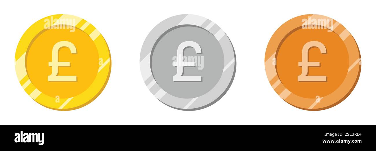 Pound coin. united kingdom currency icon set. shiny effect in gold ...