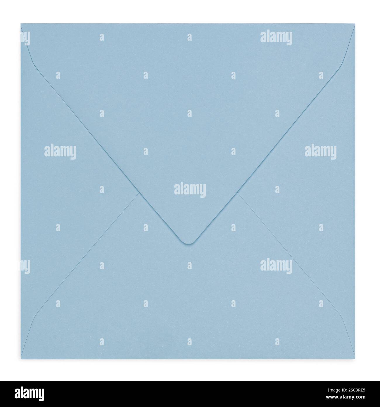 Top view of closed back from square baby blue envelope. Isolated on a ...