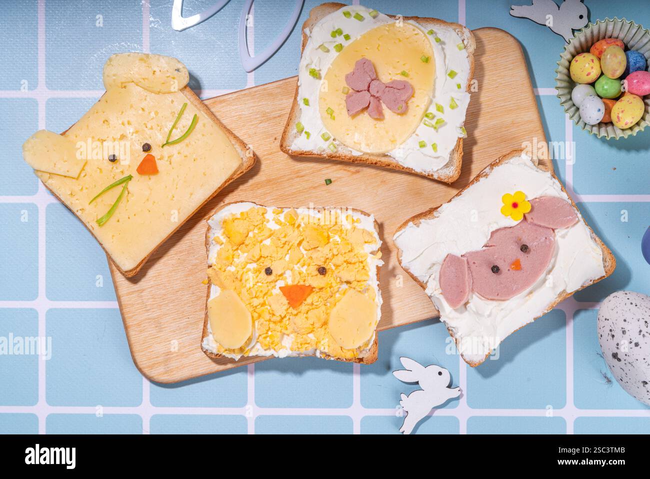Cute funny Easter breakfast for kids. Homemade sandwiches, sandwiches ...