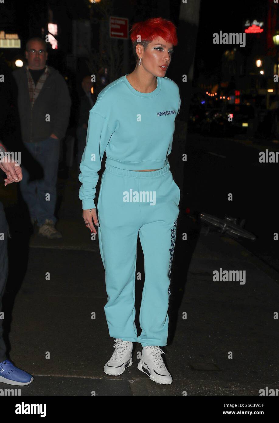 Singer Halsey wears turquoise sweat pants and top as she goes out in ...