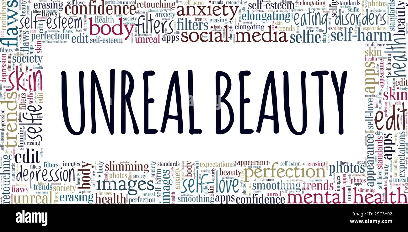 Unreal Beauty word cloud conceptual design isolated on white background ...