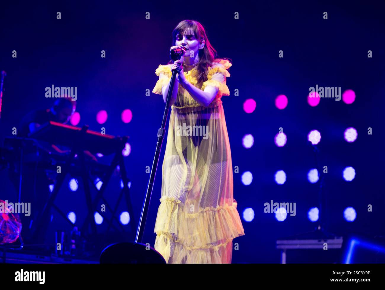 Chvrches ( Lauren Mayberry, Iain Cook& Martin Doherty) performing at ...