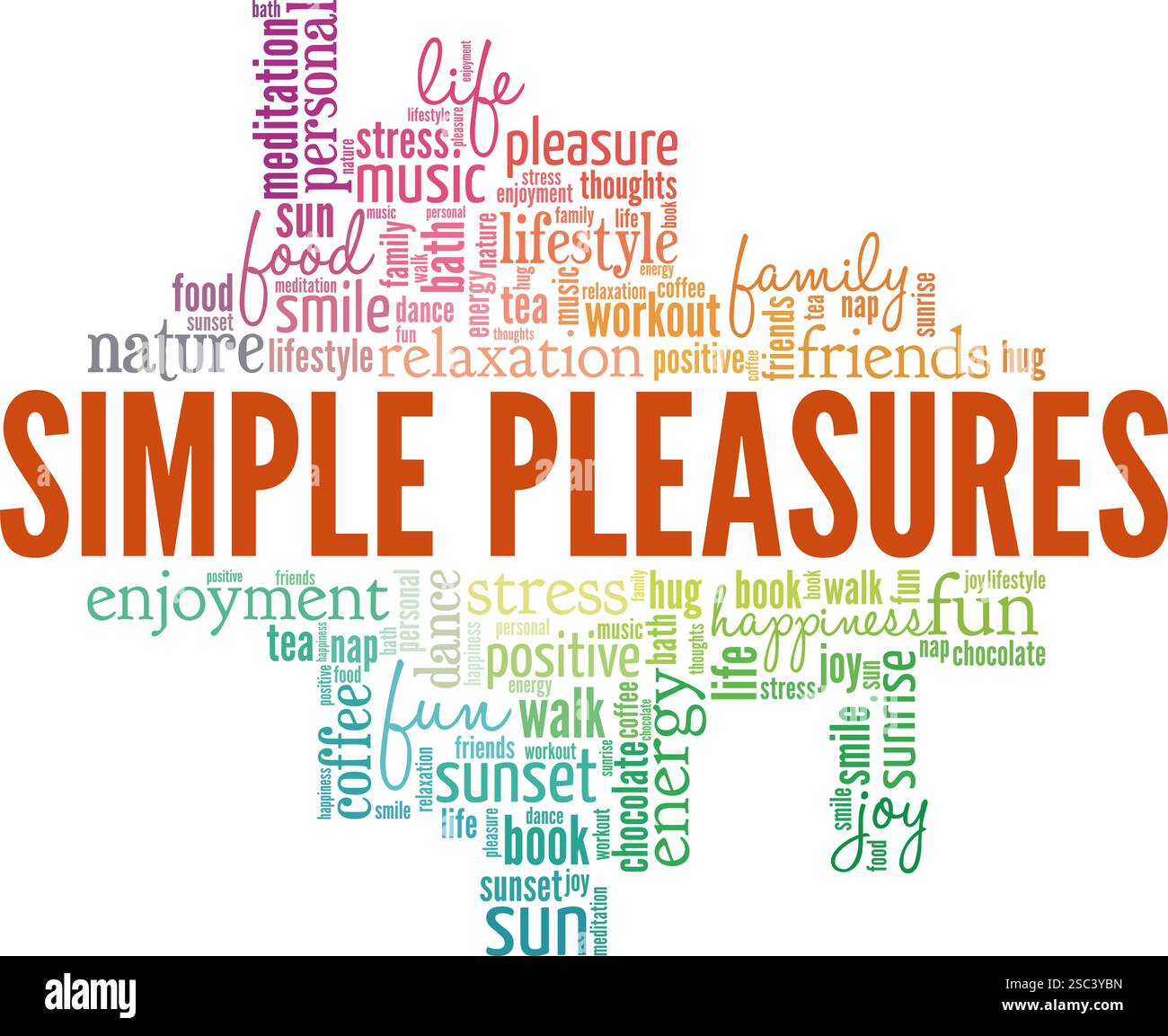 Simple Pleasures word cloud conceptual design isolated on white ...
